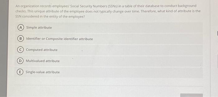 Solved An organization records employees' Social Security | Chegg.com