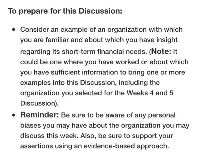 Solved To prepare for this Discussion: - Consider an example | Chegg.com