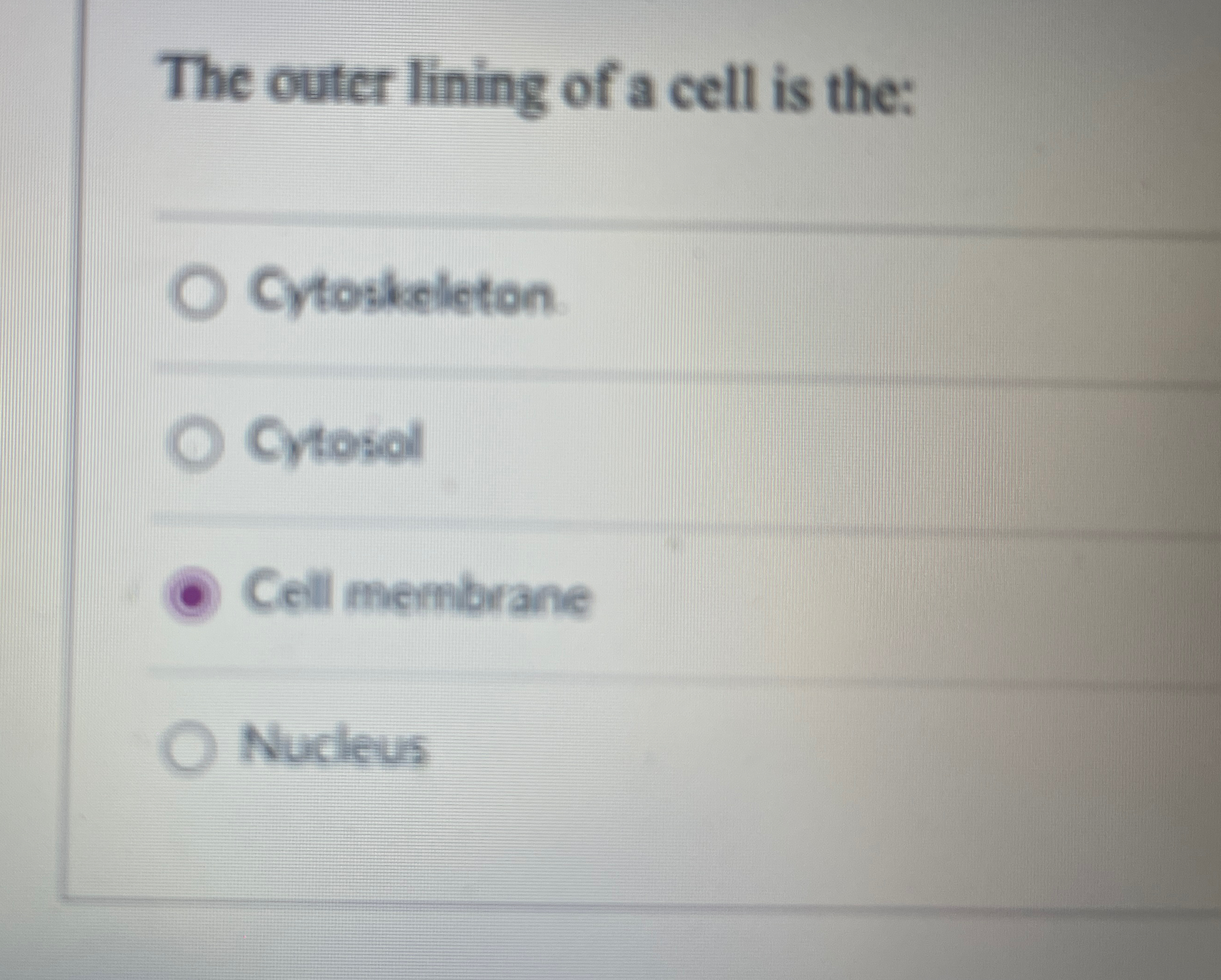 Solved The outer lining of a cell is | Chegg.com