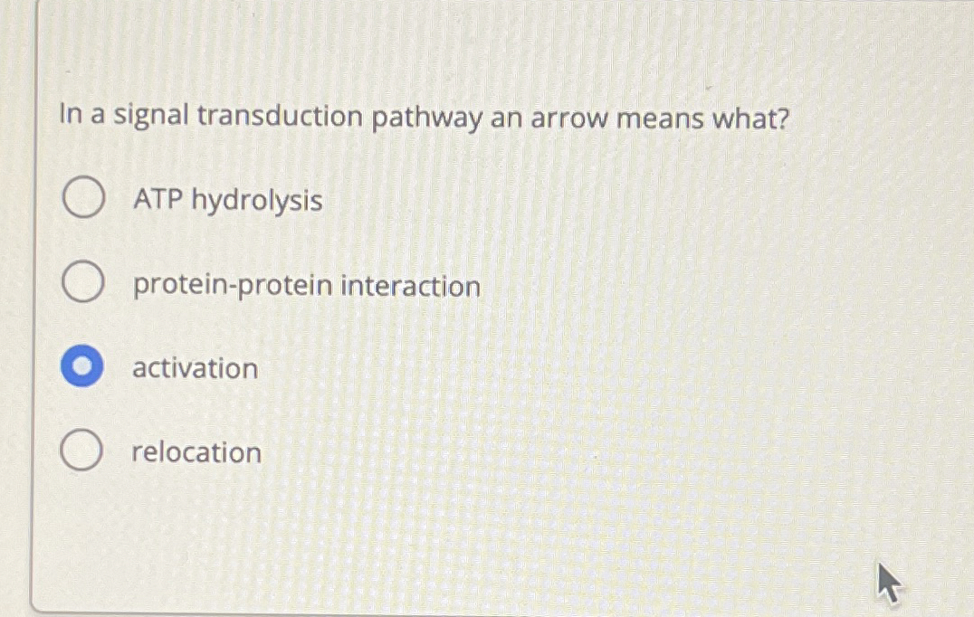 Solved In a signal transduction pathway an arrow means | Chegg.com
