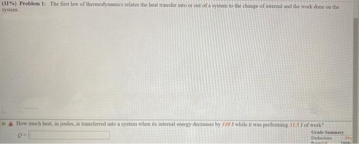 Solved (11\%) Problem 1: The first law of thermodynamics | Chegg.com
