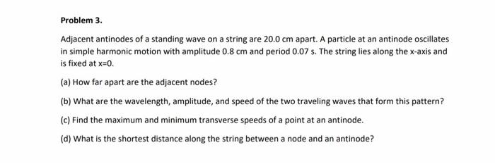 Solved Problem 3. Adjacent antinodes of a standing wave on a | Chegg.com