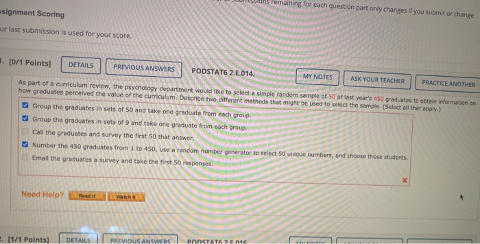 Solved Ons remaining for each question part only changes if | Chegg.com