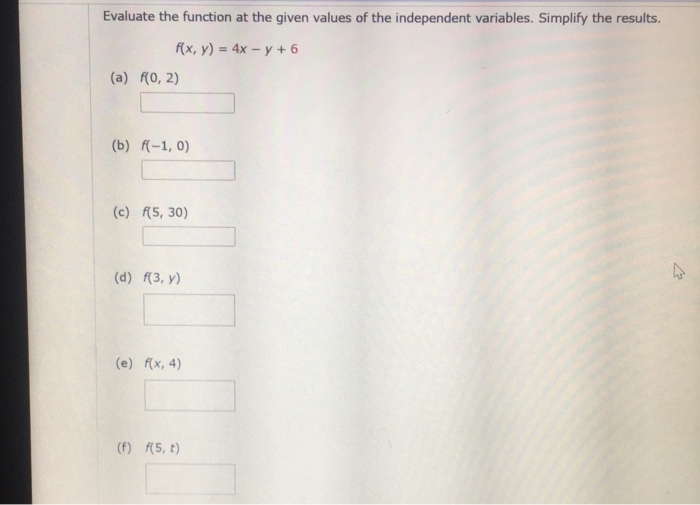 Solved Evaluate the function at the given values of the | Chegg.com