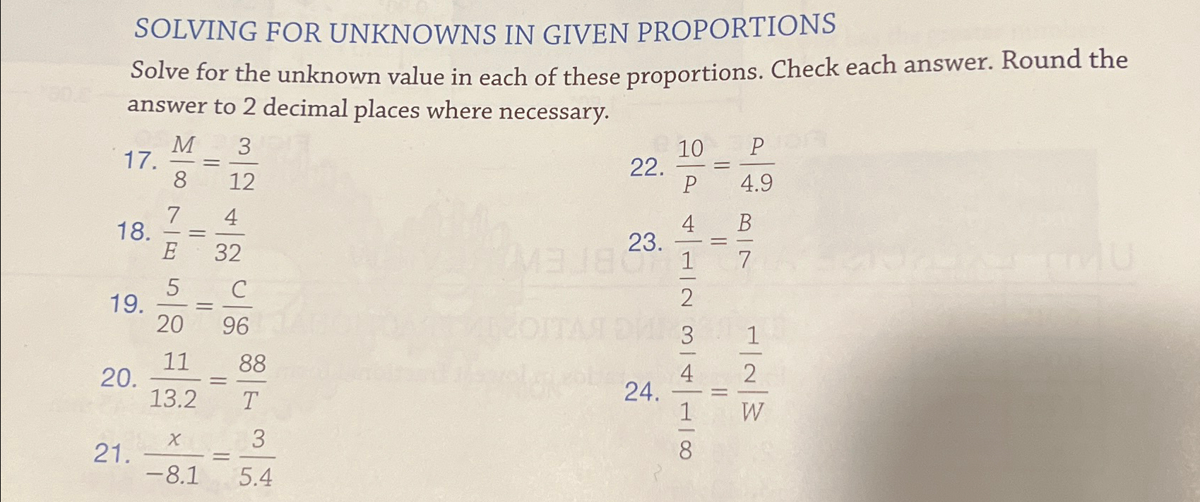 Solved SOLVING FOR UNKNOWNS IN GIVEN PROPORTIONSSolve for | Chegg.com