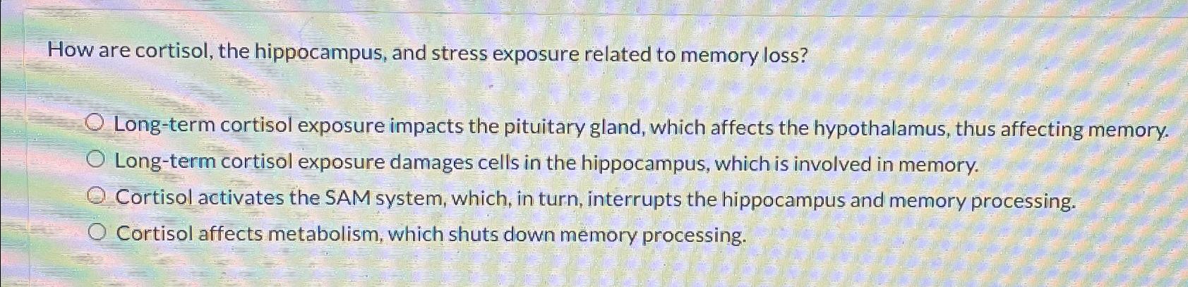 Solved How are cortisol, the hippocampus, and stress | Chegg.com
