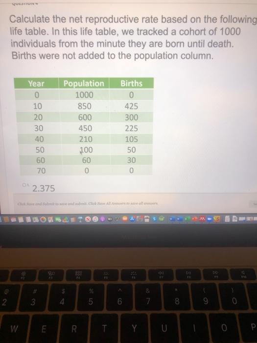 Solved VE Calculate the net reproductive rate based on the | Chegg.com