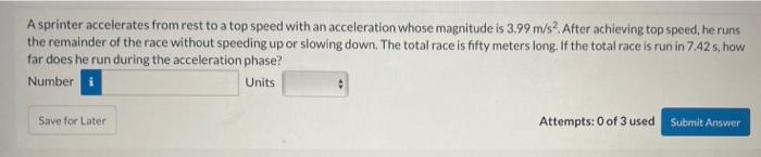 Solved A sprinter accelerates from rest to a top speed with | Chegg.com