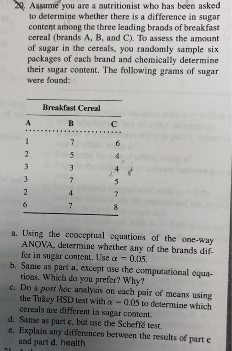 Solved 20 Assume You Are A Nutritionist Who Has Been Asked