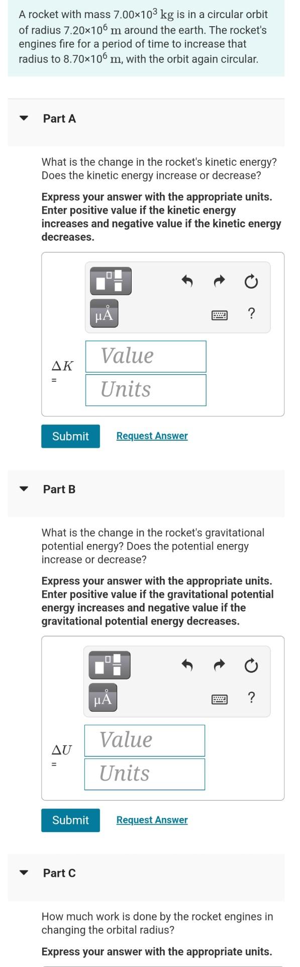 Solved A Rocket With Mass 7 00×103 Kg Is In A Circular Orbit