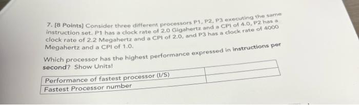 Solved 7. [8 Points] Consider three different processors P1, | Chegg.com