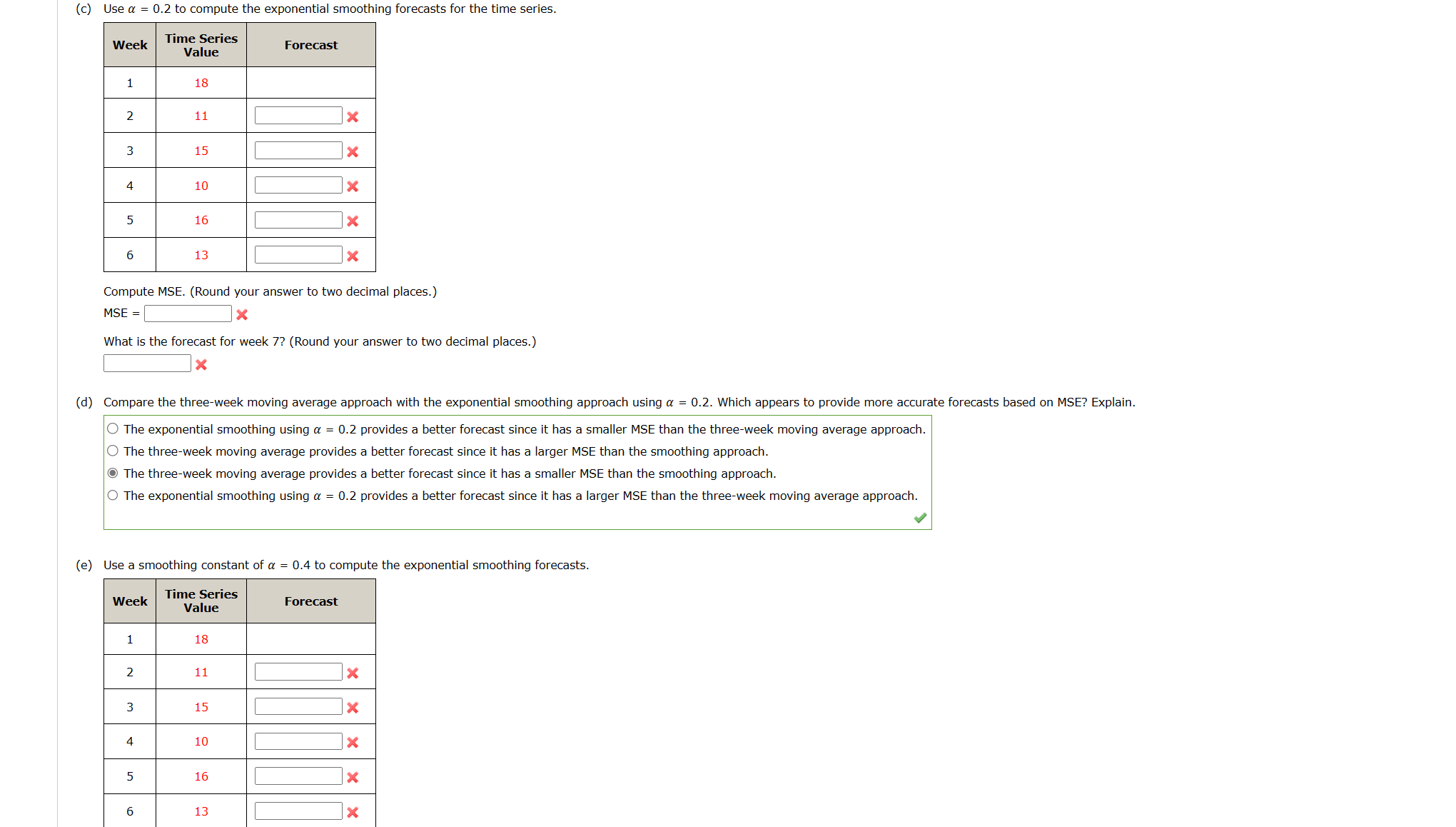 Solved (c) ﻿Use α=0.2 ﻿to compute the exponential smoothing | Chegg.com