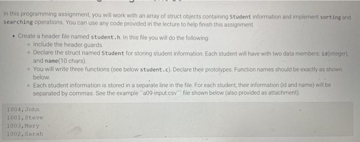 Solved In this programming assignment, you will work with an | Chegg.com