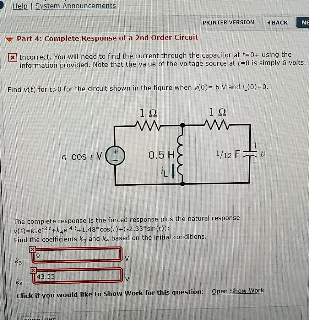 Solved Help System Announcements PRINTER VERSION o for the | Chegg.com