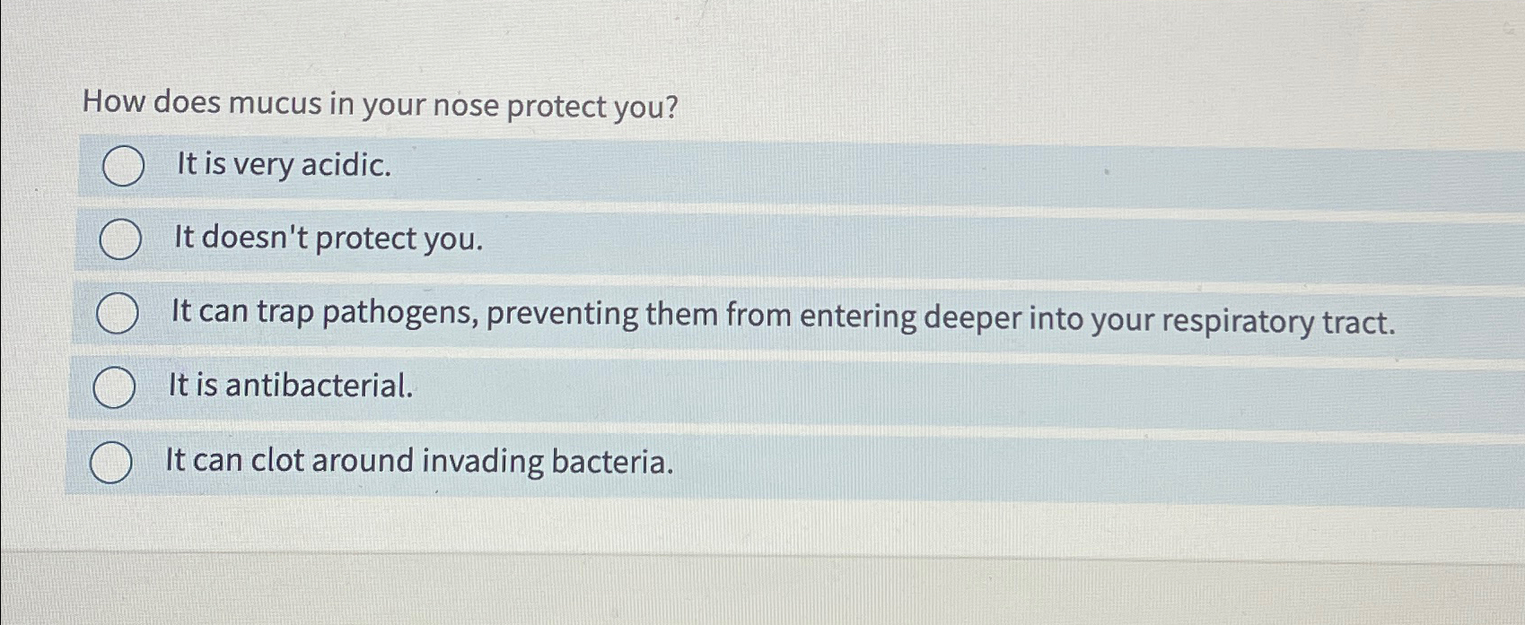 Solved How does mucus in your nose protect you?It is very | Chegg.com