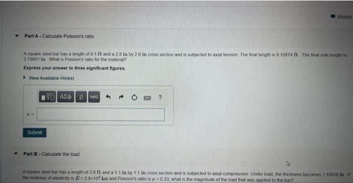 Solved Learning Goal: To use Poisson's ratio and Hooke's law | Chegg.com