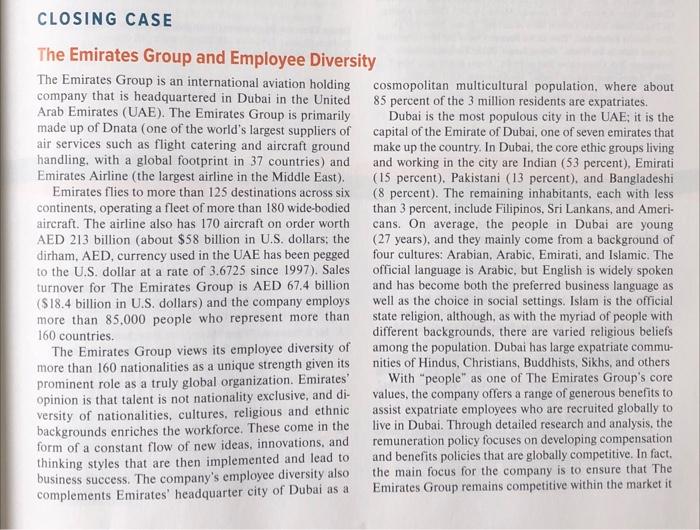 The Emirates Group and Employee Diversity The | Chegg.com
