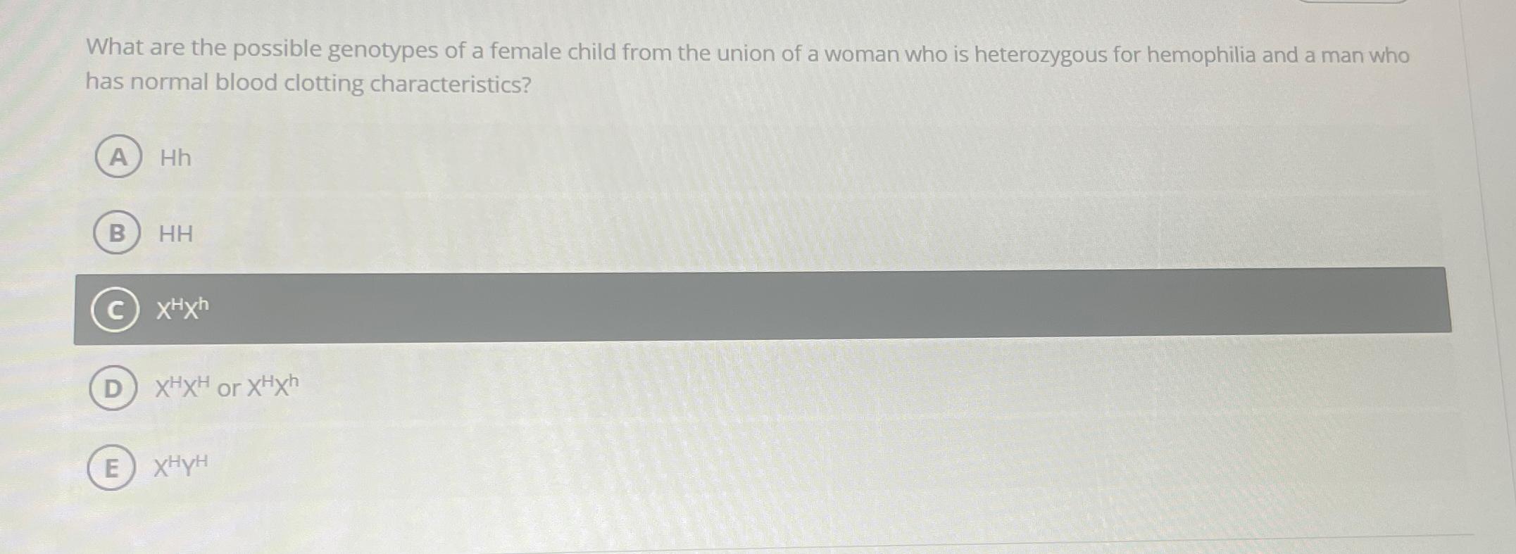 Solved What are the possible genotypes of a female child | Chegg.com