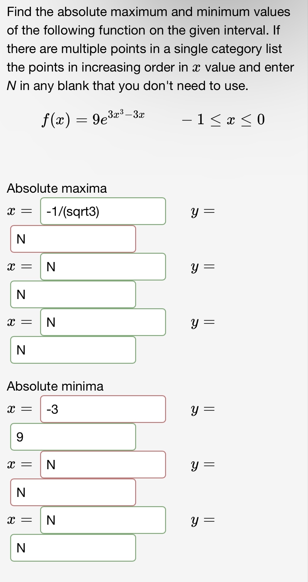 Solved Find the absolute maximum and minimum values of the | Chegg.com