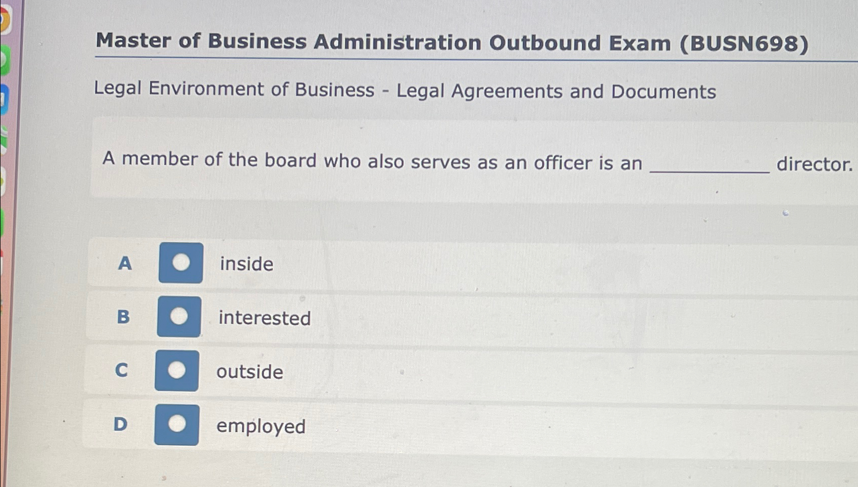 Solved Master of Business Administration Outbound Exam | Chegg.com