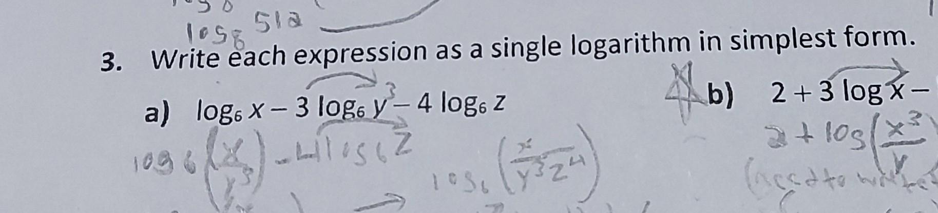 Solved 3. Write each expression as a single logarithm in | Chegg.com