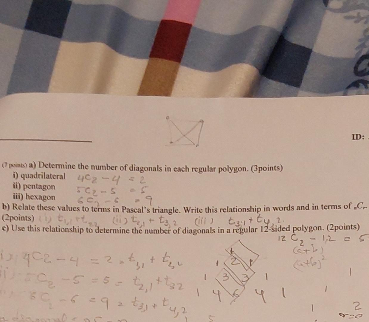 Solved 7 points) a) Determine the number of diagonals in | Chegg.com