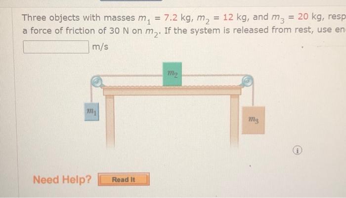 Solved Three objects with massesm1 = 7.2 kg,m2 = 12 kg,andm3 | Chegg.com