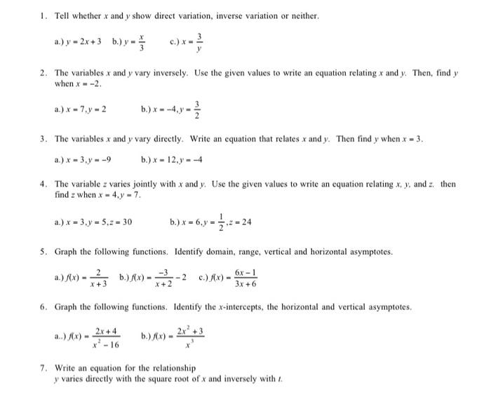 Solved 1. Tell whether x and y show direct variation, | Chegg.com
