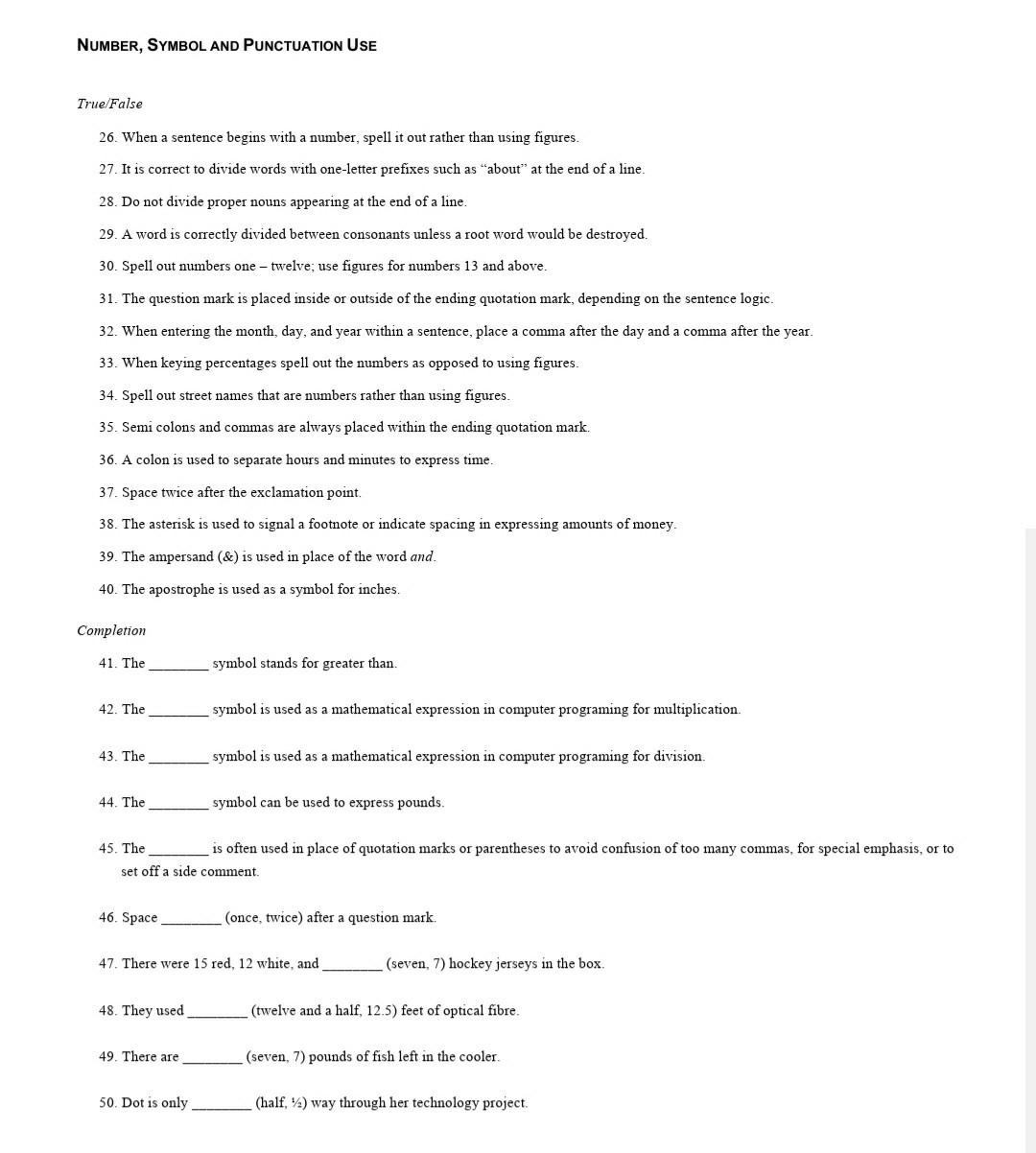 Solved THE KEYBOARD True/False 1. The question mark is keyed | Chegg.com