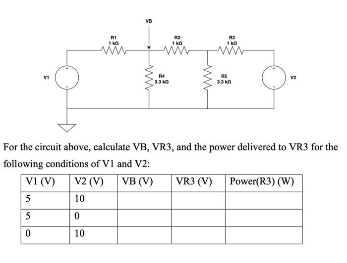 Solved For the circuit above, calculate VB, VR3, and the | Chegg.com