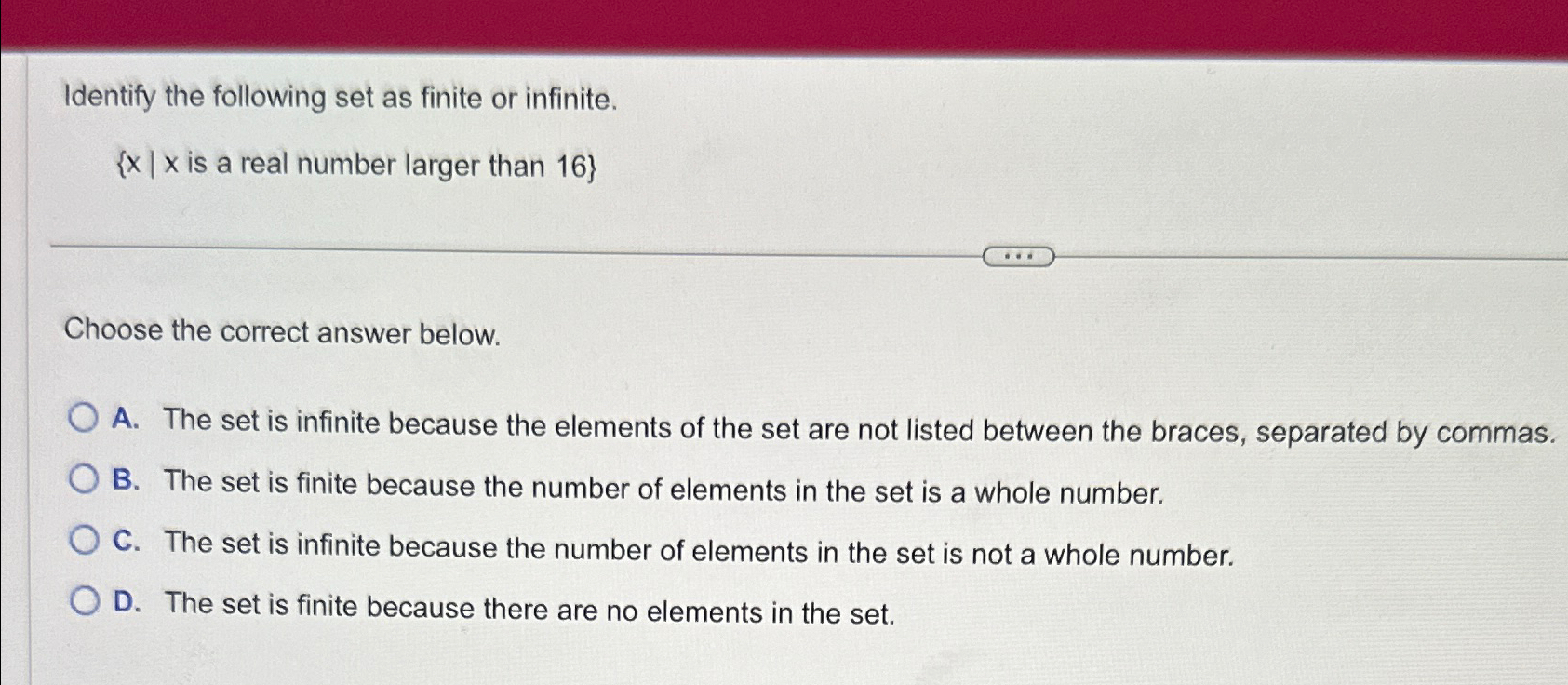 Solved Identify the following set as finite or infinite. ﻿is | Chegg.com