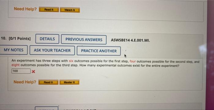 Solved An experiment has three steps with six outcomes | Chegg.com