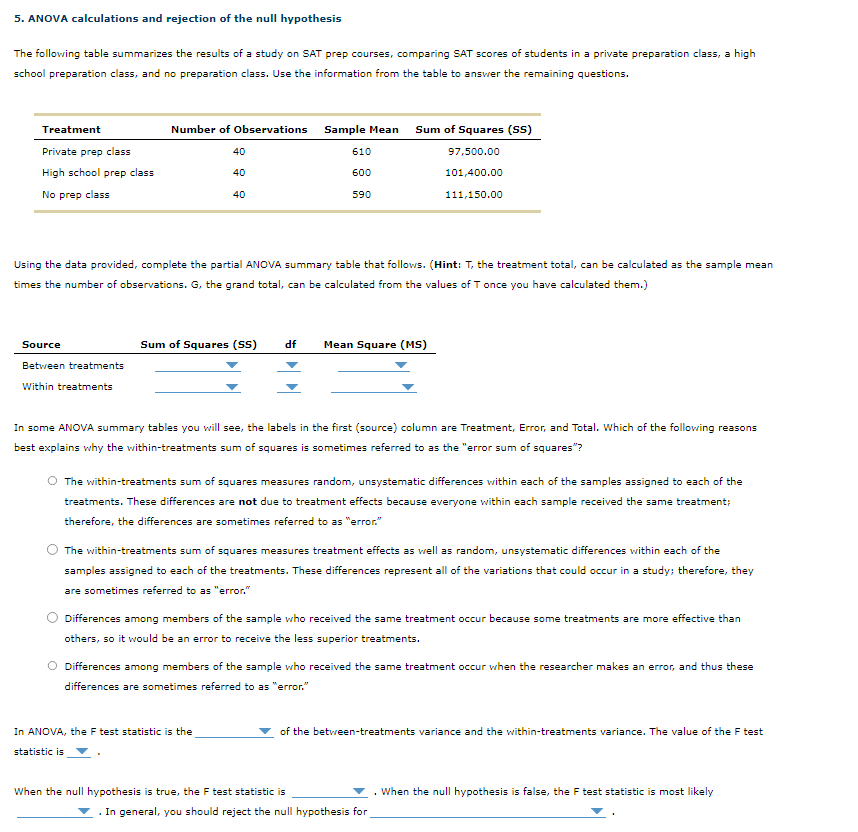 Solved ANOVA notation, step by step ANOVA calculations and | Chegg.com