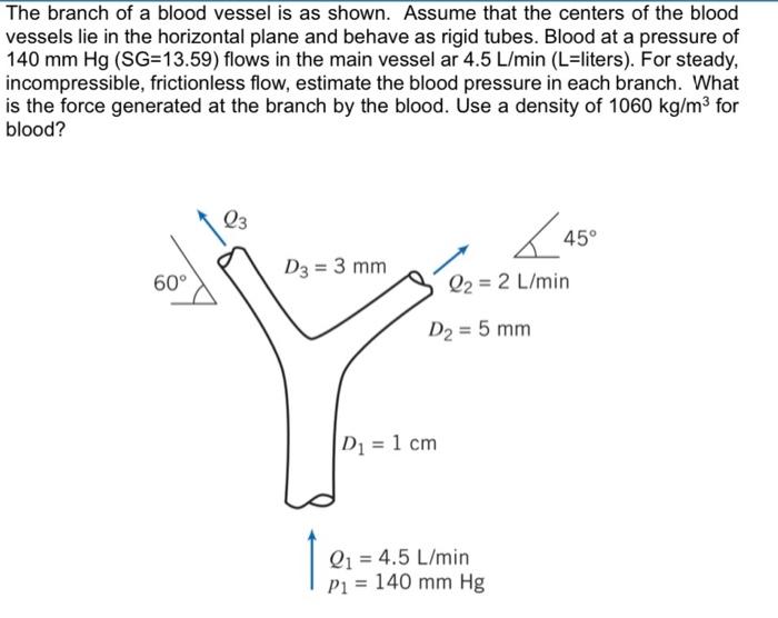 Solved The branch of a blood vessel is as shown. Assume that | Chegg.com