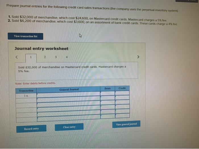Solved Prepare journal entries for the following credit card | Chegg.com