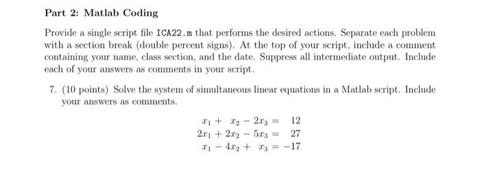 Solved Part 2 Matlab Coding Provide A Single Script File 6880