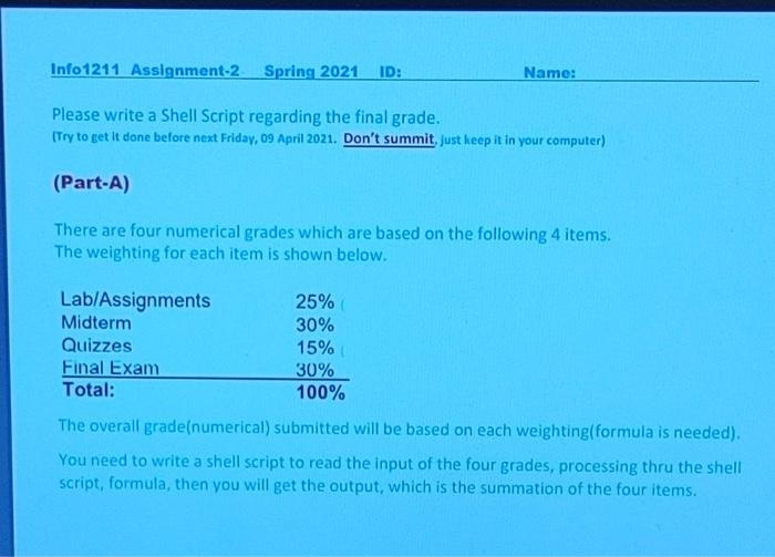 Solved Info 1211 Assignment-2 Spring 2021 ID: Name: Please | Chegg.com