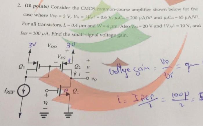 Solved 2. (10 points) Consider the CMOS common-course | Chegg.com