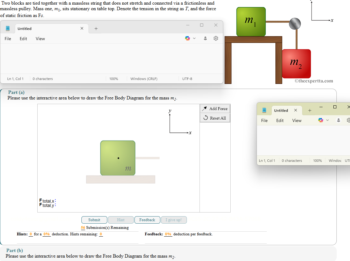 Solved Two blocks are tied together with a massless string | Chegg.com