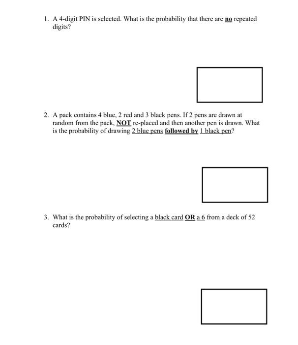 Solved 1. A 4-digit PIN is selected. What is the probability | Chegg.com