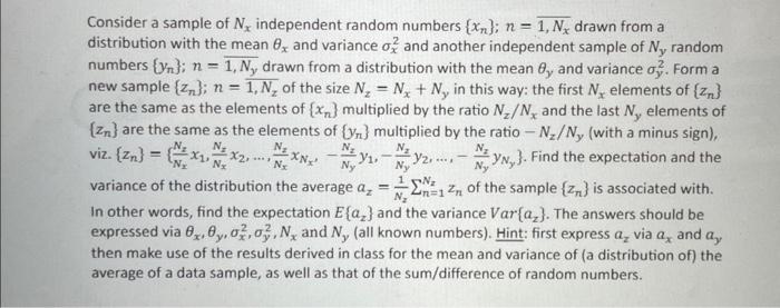 Solved Consider a sample of Nx independent random numbers | Chegg.com