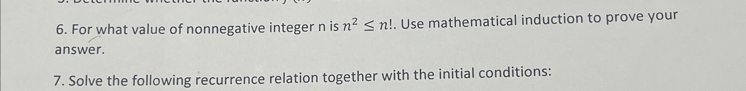 Solved For what value of nonnegative integer n ﻿is n2≤n !. | Chegg.com
