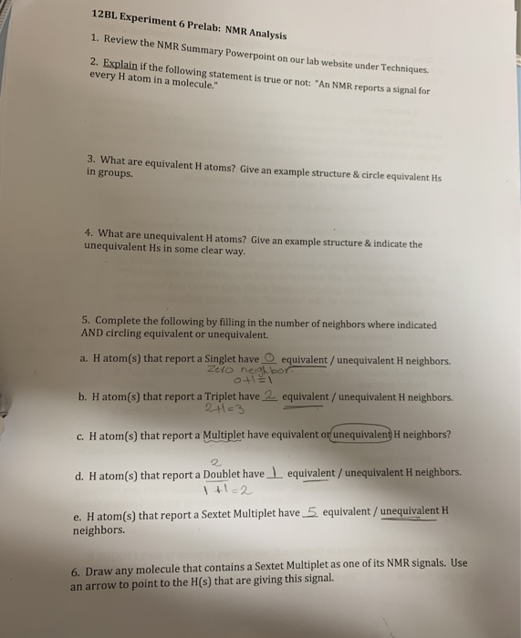 Solved 12BL Experiment 6 Prelab: NMR Analysis 1. Review the | Chegg.com