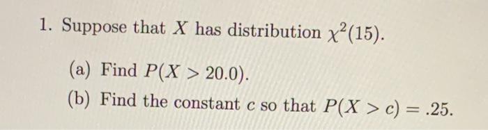 Solved 1. Suppose that X has distribution χ2(15). (a) Find | Chegg.com