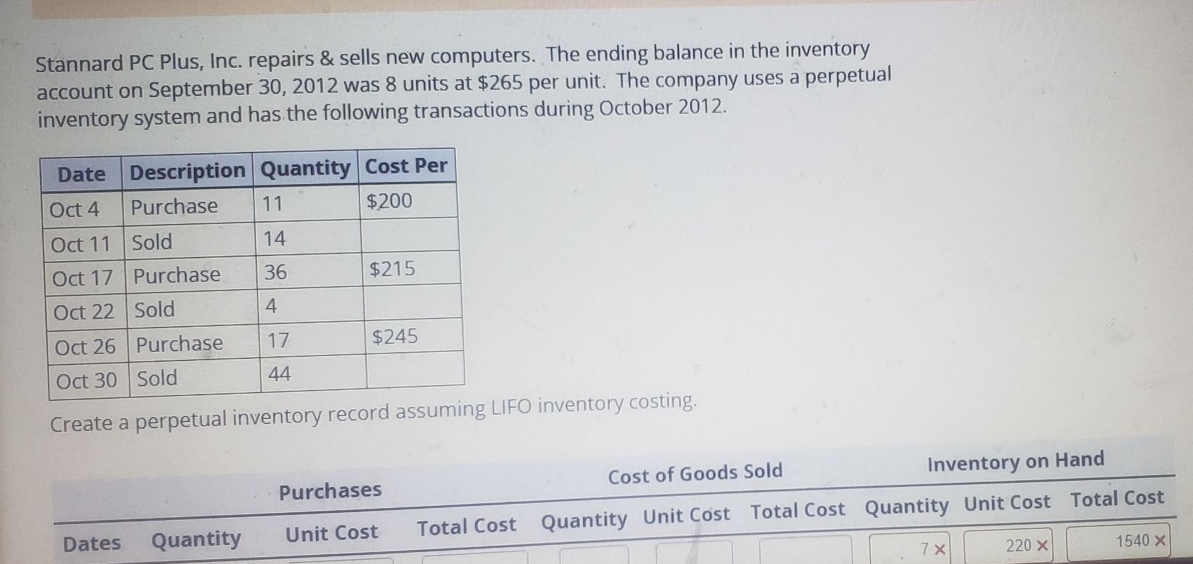 Solved Stannard PC Plus, Inc. repairs & sells new computers. | Chegg.com