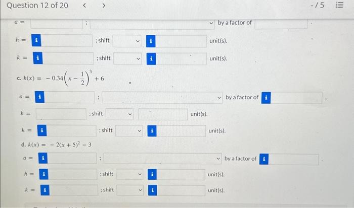 Solved For the following quadratic functions in vertex form, | Chegg.com