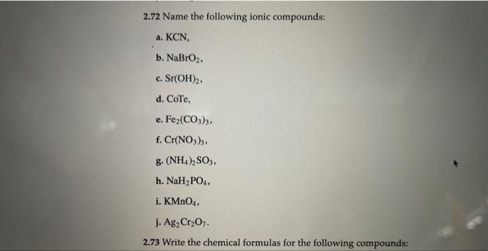 Solved 2.72 Name the following ionic compounds: a. KCN, b. | Chegg.com