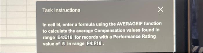 Solved Task Instructions In cell 14, enter a formula using | Chegg.com