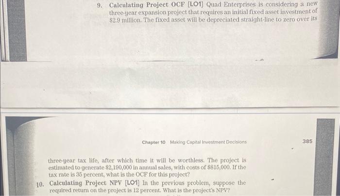 Solved 9. Calculating Project OCF [LO1] Quad Enterprises is | Chegg.com