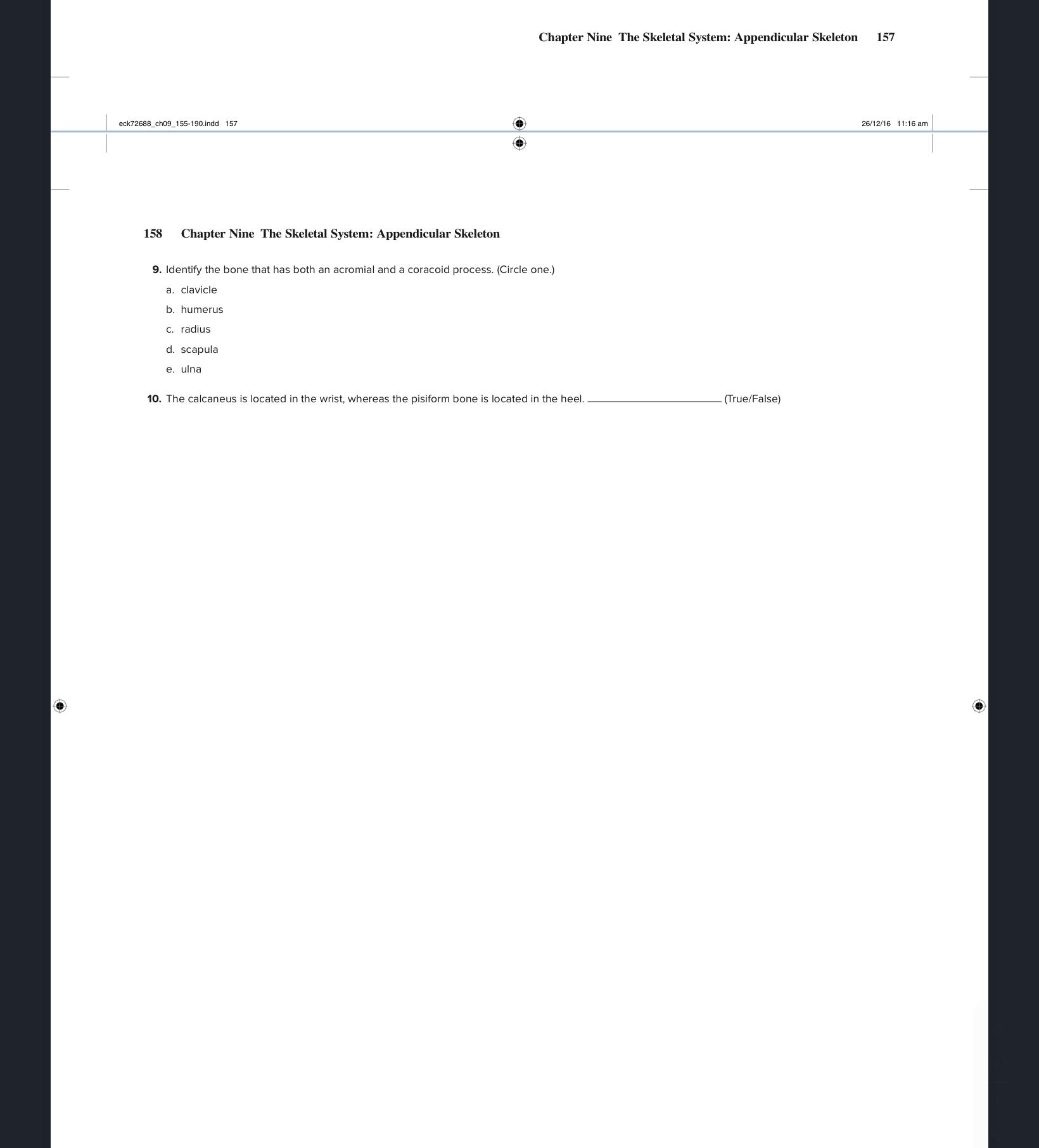Solved Chapter Nine The Skeletal System: Appendicular | Chegg.com
